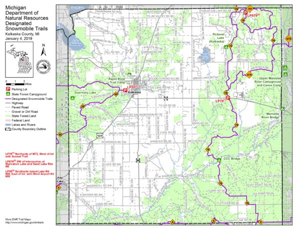 Kalkaska County Snowmobile Trails Map by MI DNR | Avenza Maps