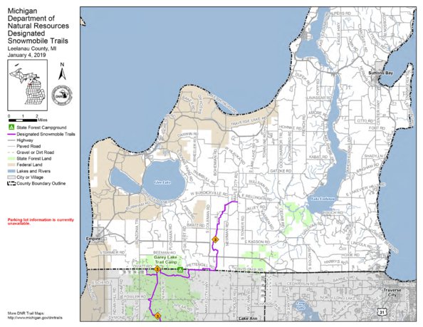 Leelanau County Snowmobile Trails Map by MI DNR | Avenza Maps