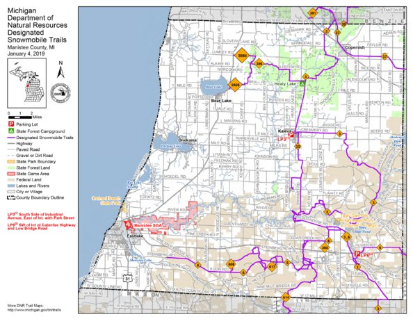Manistee County Snowmobile Trails Map by MI DNR | Avenza Maps