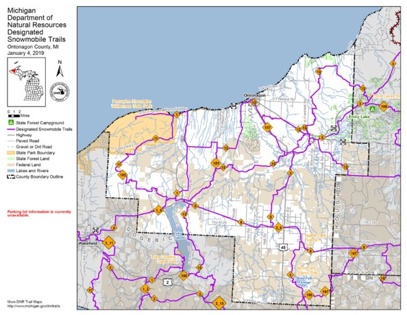 Ontonagon County Snowmobile Trails Map by MI DNR | Avenza Maps