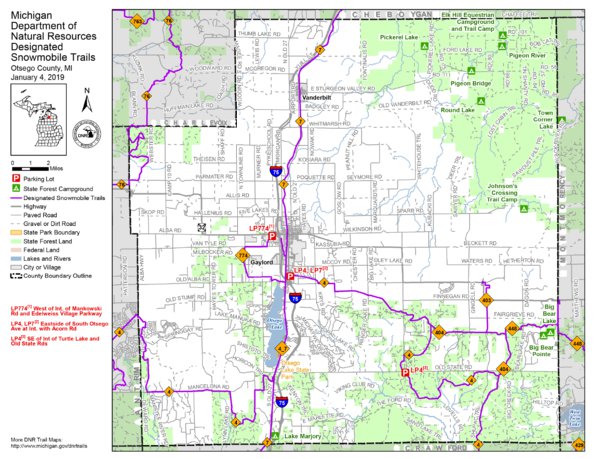 Ostego County Snowmobile Trails Map by MI DNR | Avenza Maps