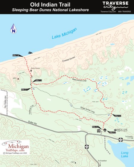 Old Indian Trail - Sleeping Bear Dunes Map by MichiganTrailMaps.com ...