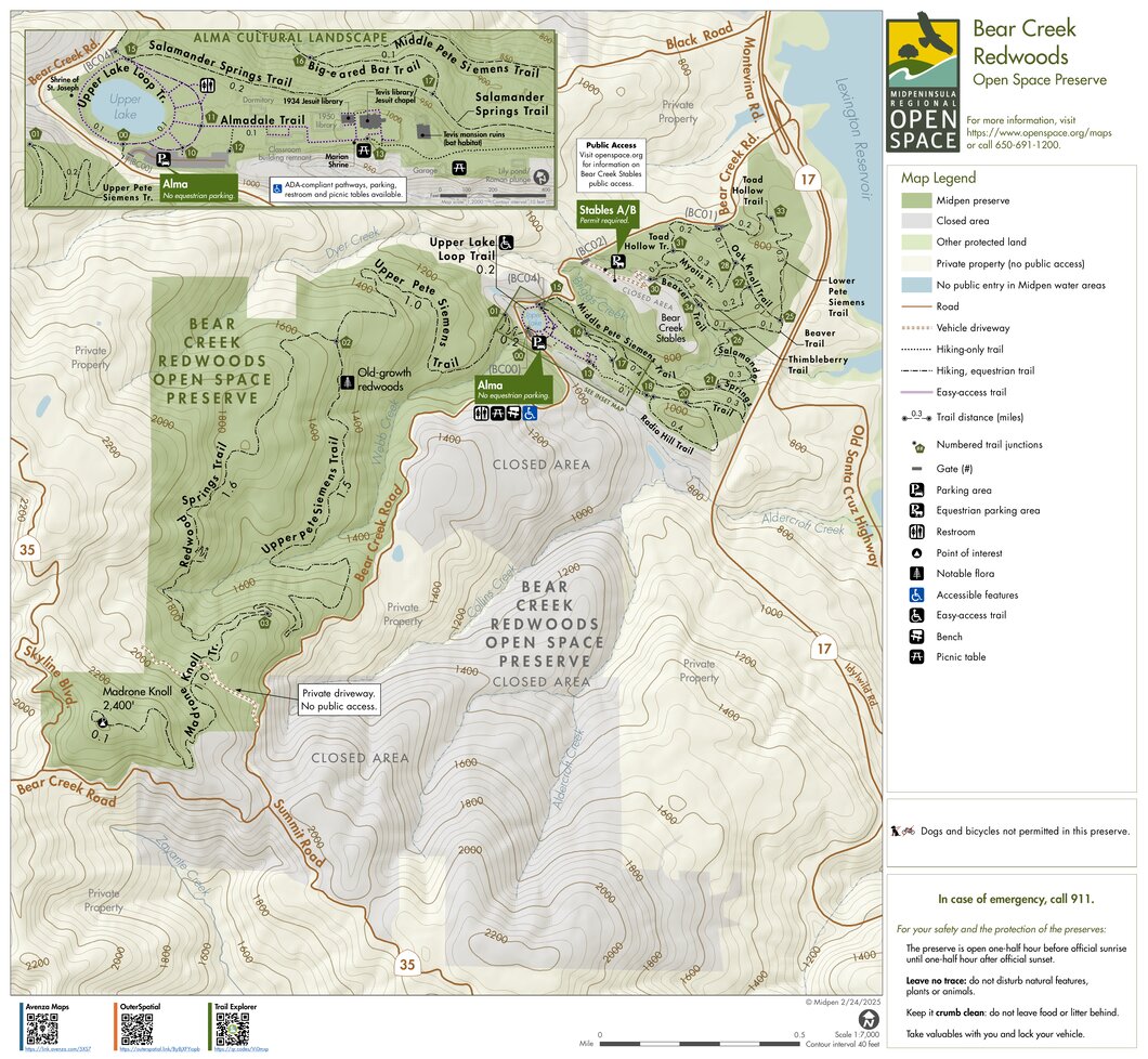 Bear Creek Redwoods Open Space Preserve Map by Midpeninsula Regional ...