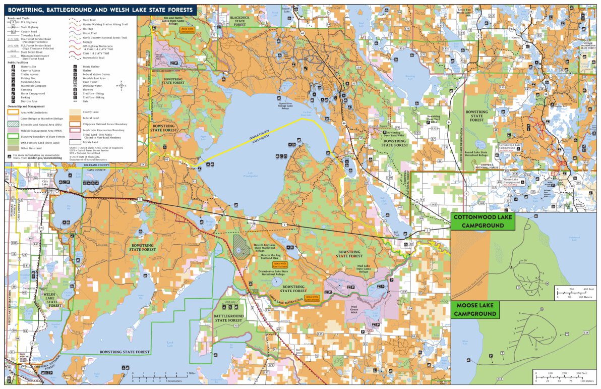 Bowstring, Battleground and Welsh Lake State Forests Map by Minnesota ...