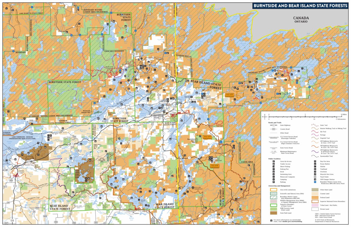 Burntside and Bear Island State Forests Map by Minnesota Department of ...