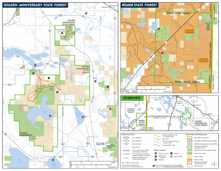 Golden Anniversary and Remer State Forests Map by Minnesota Department ...