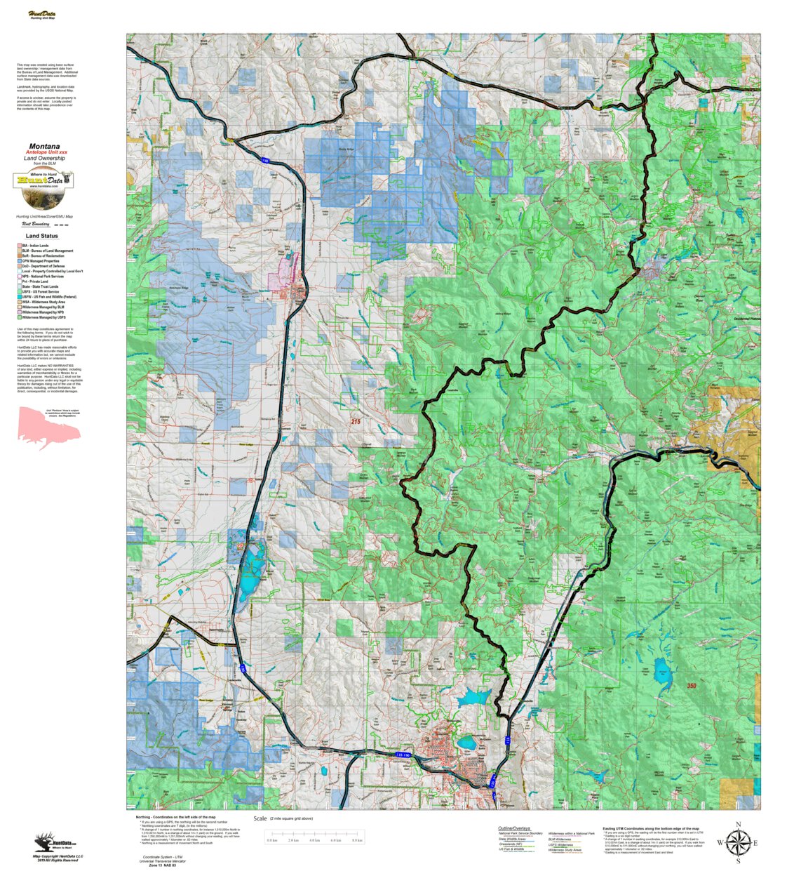 Montana Antelope Hunting District 215 Land Ownerhip Map by Montana ...