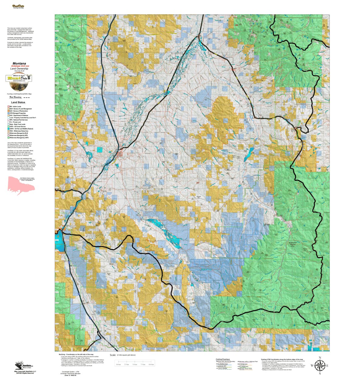 Montana Antelope Hunting District 321 Land Ownerhip Map by Montana ...