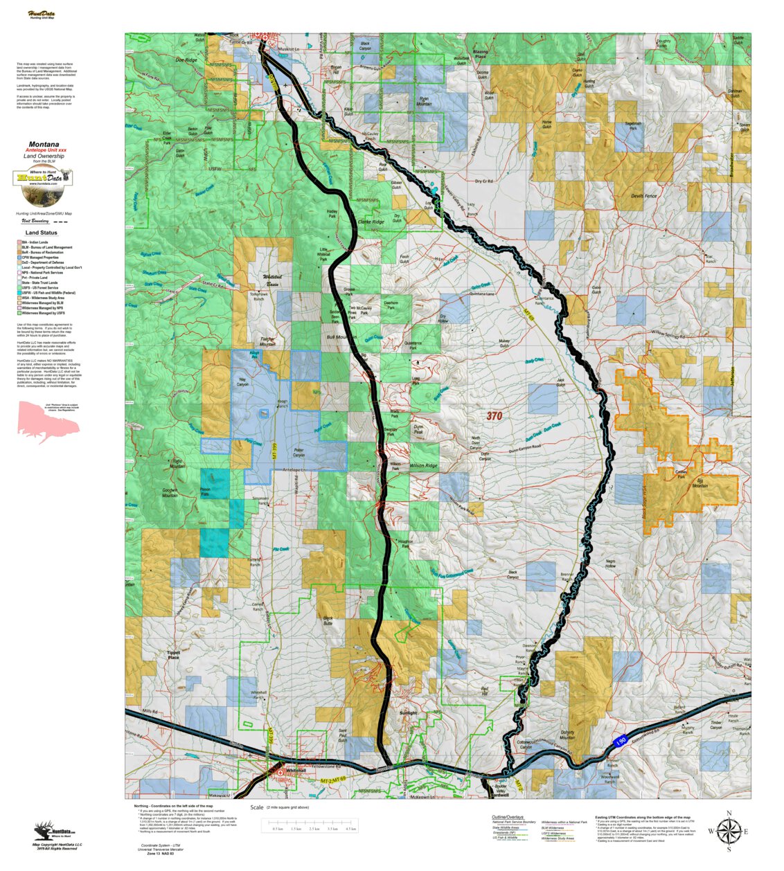 Montana Antelope Hunting District 370 Land Ownerhip Map by Montana ...