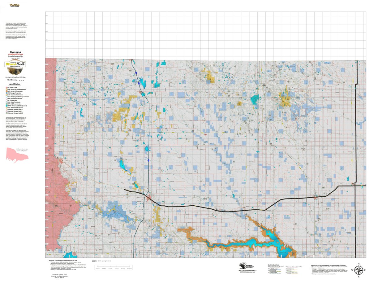 Montana Antelope Hunting District 401 Land Ownerhip Map map by Montana ...