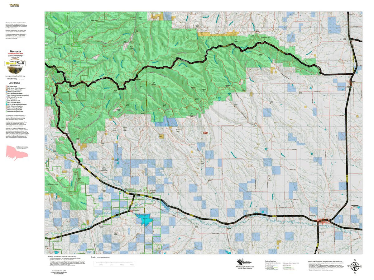 Montana Antelope Hunting District 500 Land Ownerhip Map by Montana ...