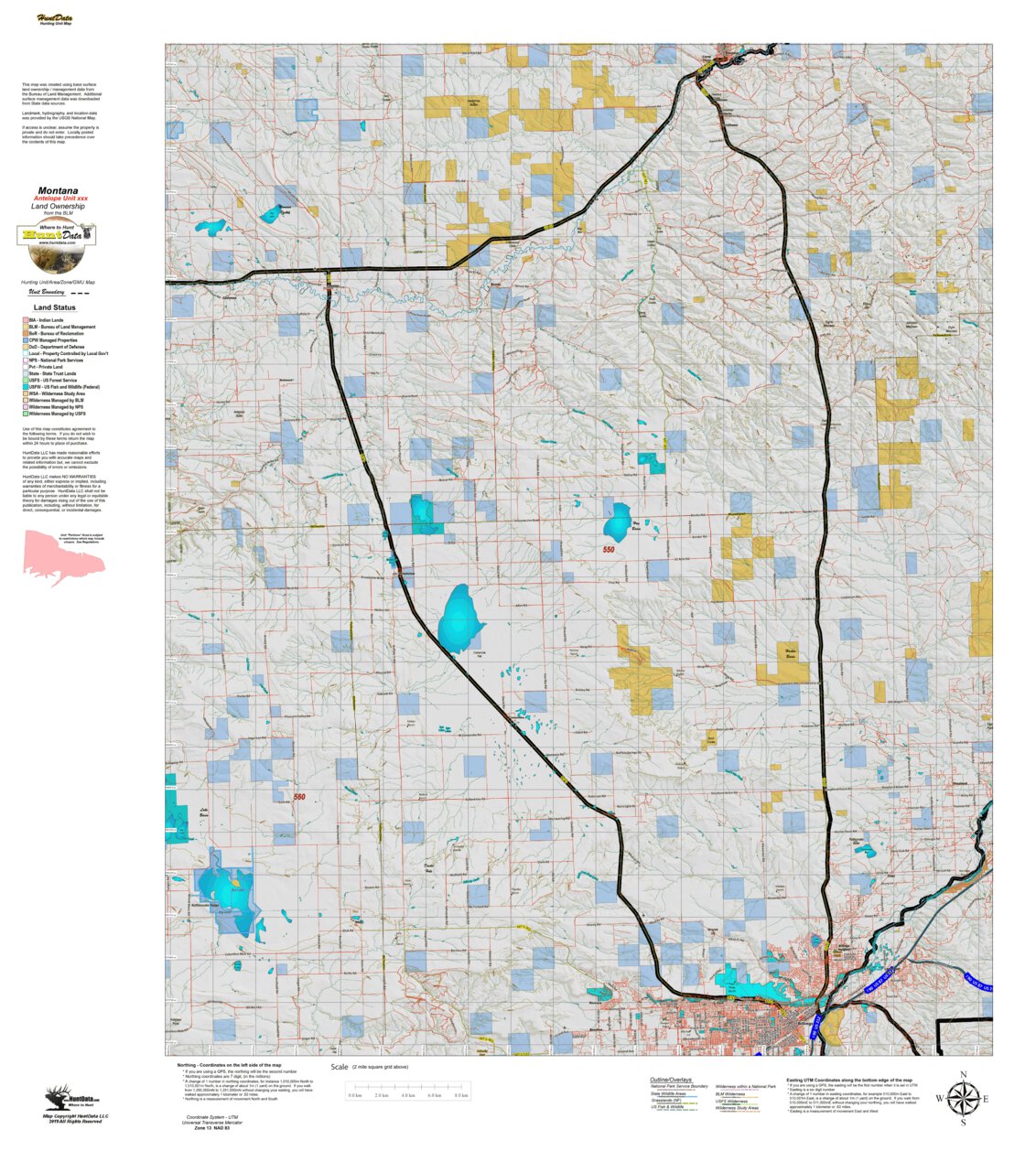 Montana Antelope Hunting District 550 Land Ownerhip Map by Montana ...