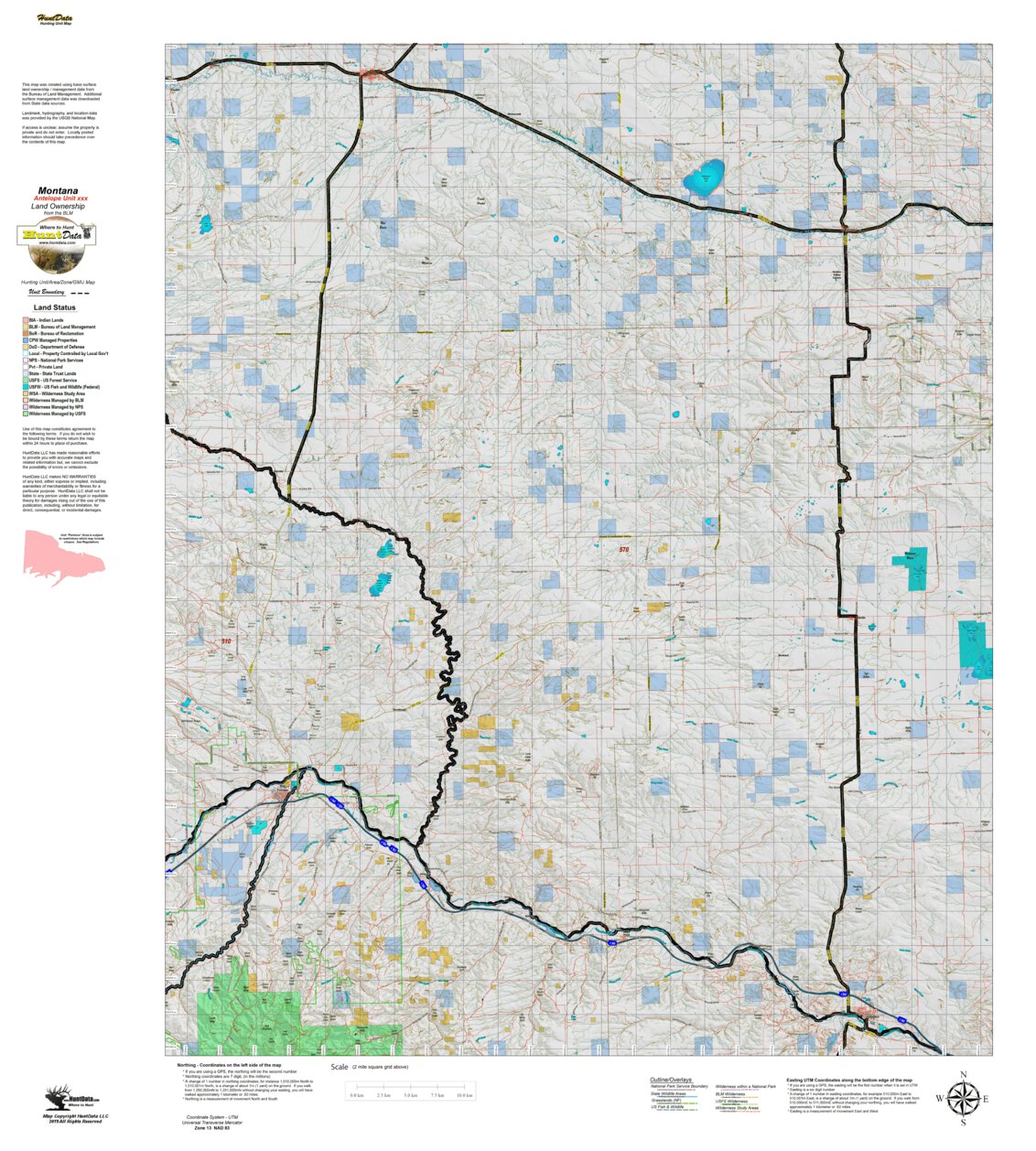 Montana Antelope Hunting District 570 Land Ownerhip Map by Montana ...