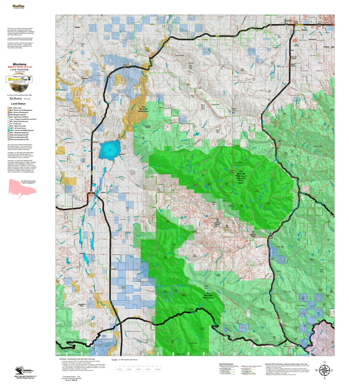 Montana Bighorn Sheep Hunting District 301 Land Ownerhip Map by Montana ...