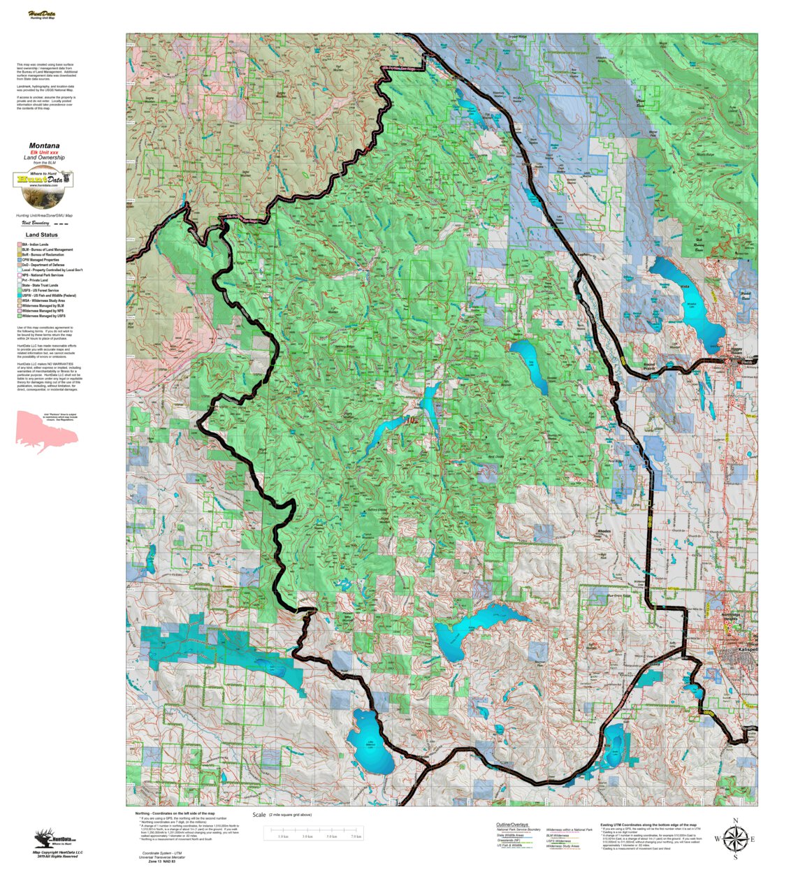 Montana Elk Hunting District 102 Land Ownerhip Map by Montana HuntData ...