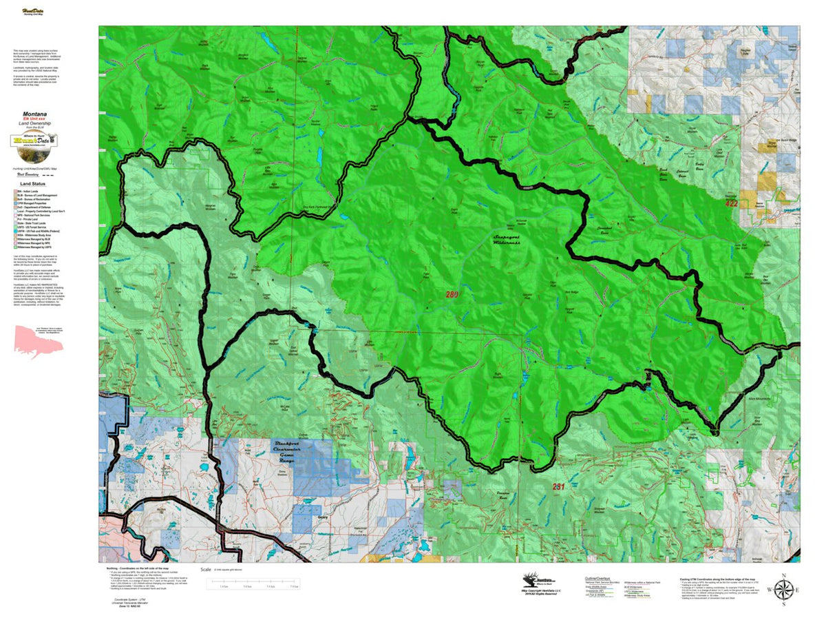 Montana Elk Hunting District 280 Land Ownerhip Map by Montana HuntData ...