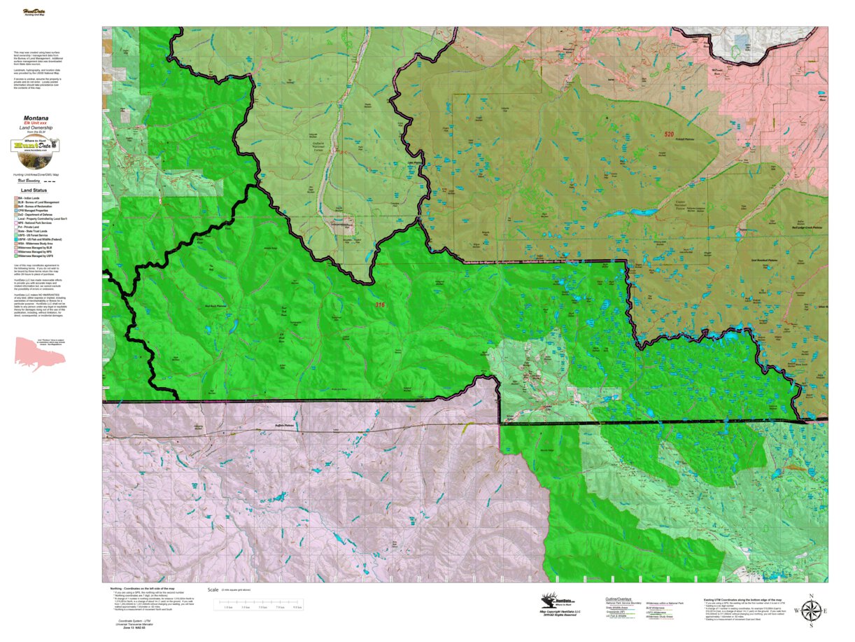 Montana Elk Hunting District 316 Land Ownerhip Map by Montana HuntData LLC | Avenza Maps