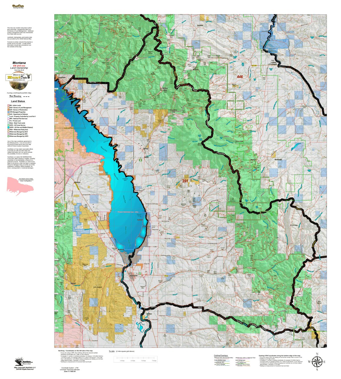 Montana Elk Hunting District 391 Land Ownerhip Map by Montana HuntData ...