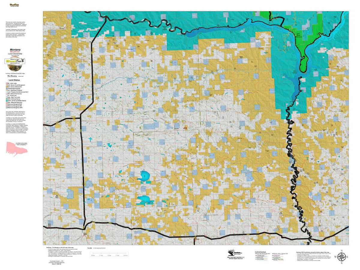 Montana Elk Hunting District 410 Land Ownerhip Map by Montana HuntData ...