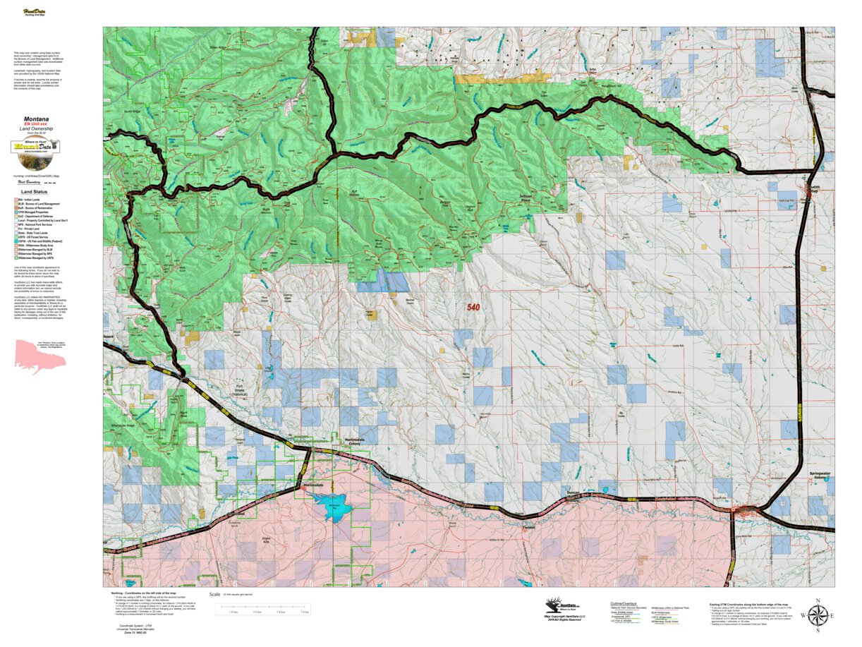 Montana Elk Hunting District 540 Land Ownerhip Map by Montana HuntData ...