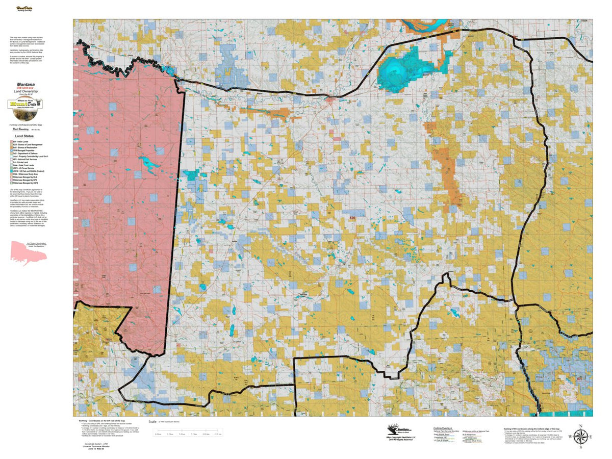 Montana Elk Hunting District 620 Land Ownerhip Map by Montana HuntData ...