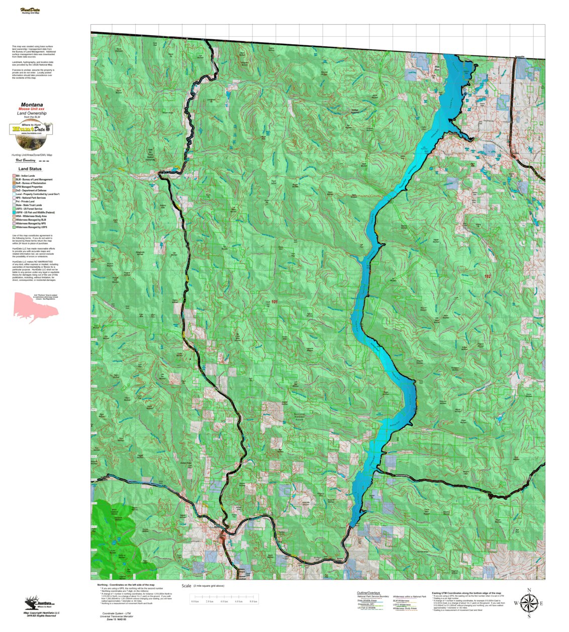 Montana Moose Hunting District 101 Land Ownerhip Map by Montana ...