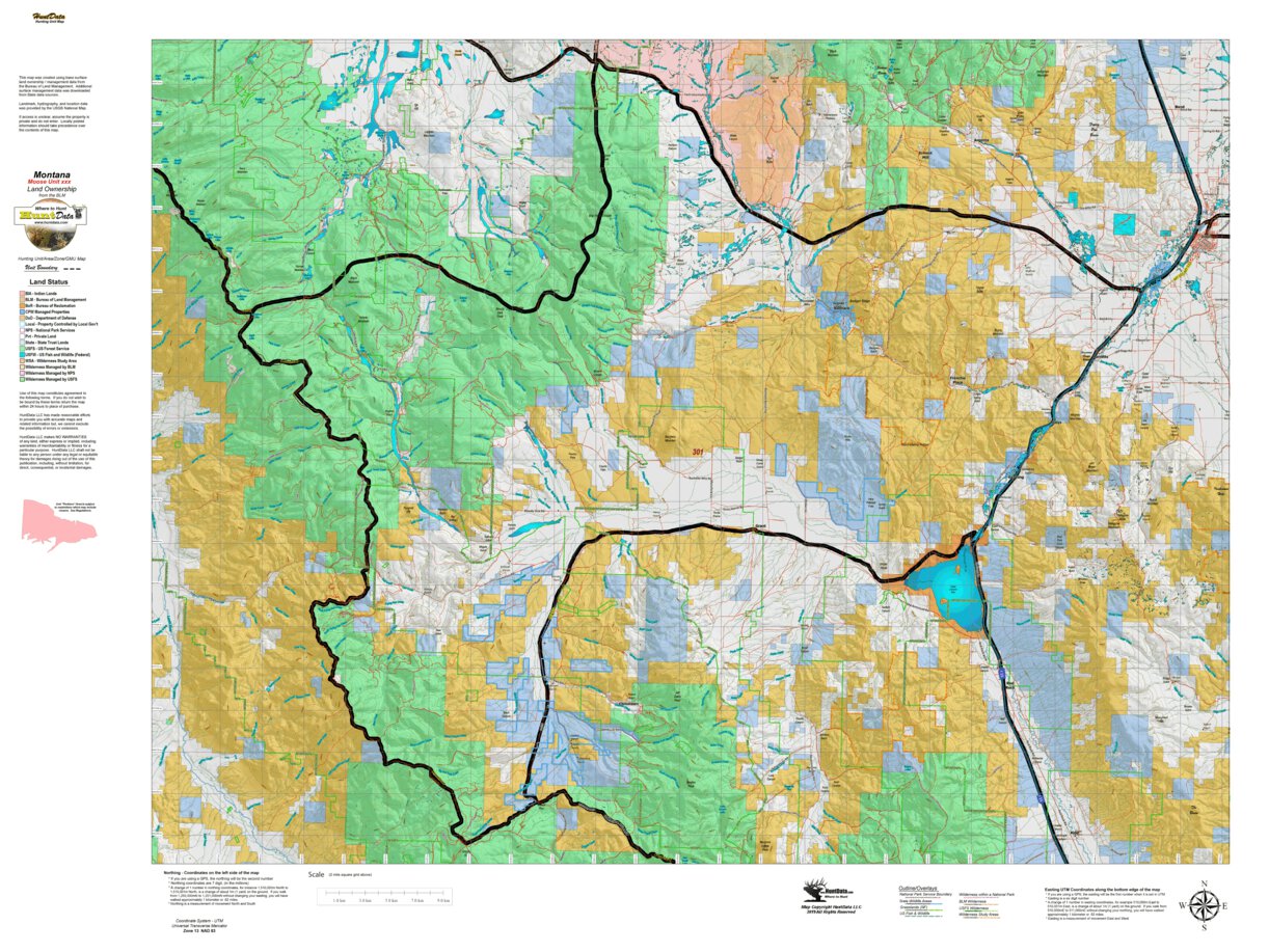 Montana Moose Hunting District 301 Land Ownerhip Map by Montana ...