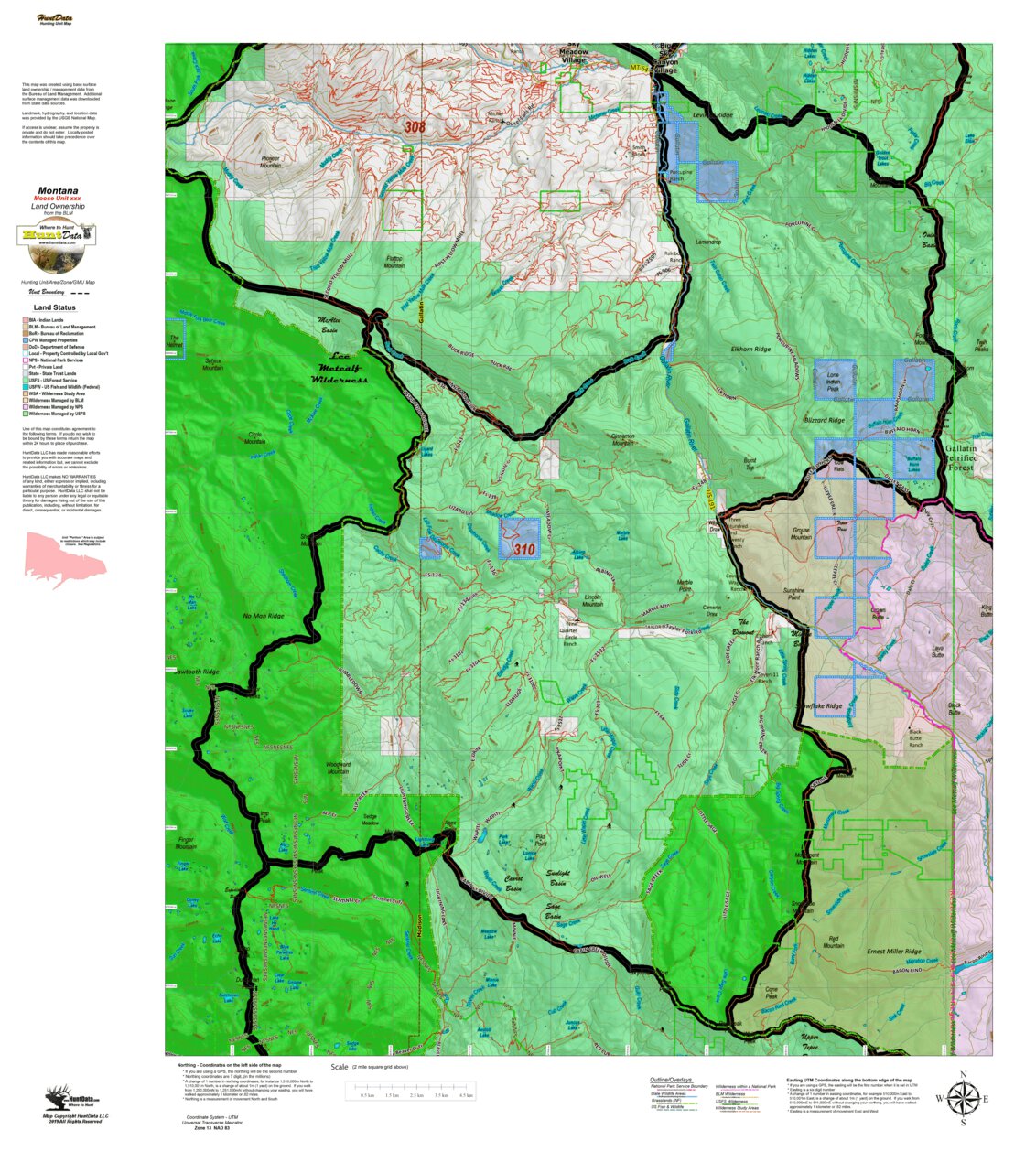 Montana Moose Hunting District 310 Land Ownerhip Map by Montana ...