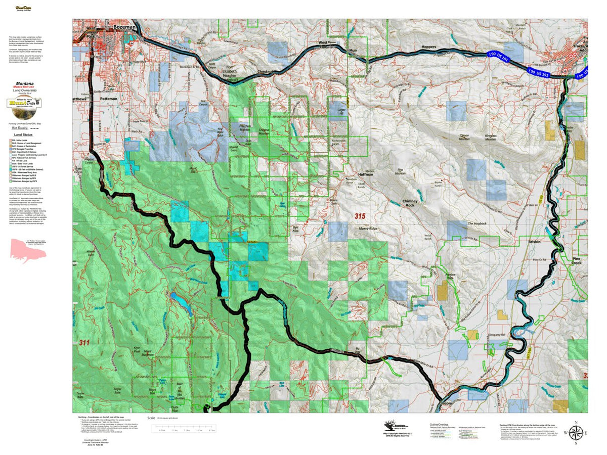 Montana Moose Hunting District 315 Land Ownerhip Map by Montana ...