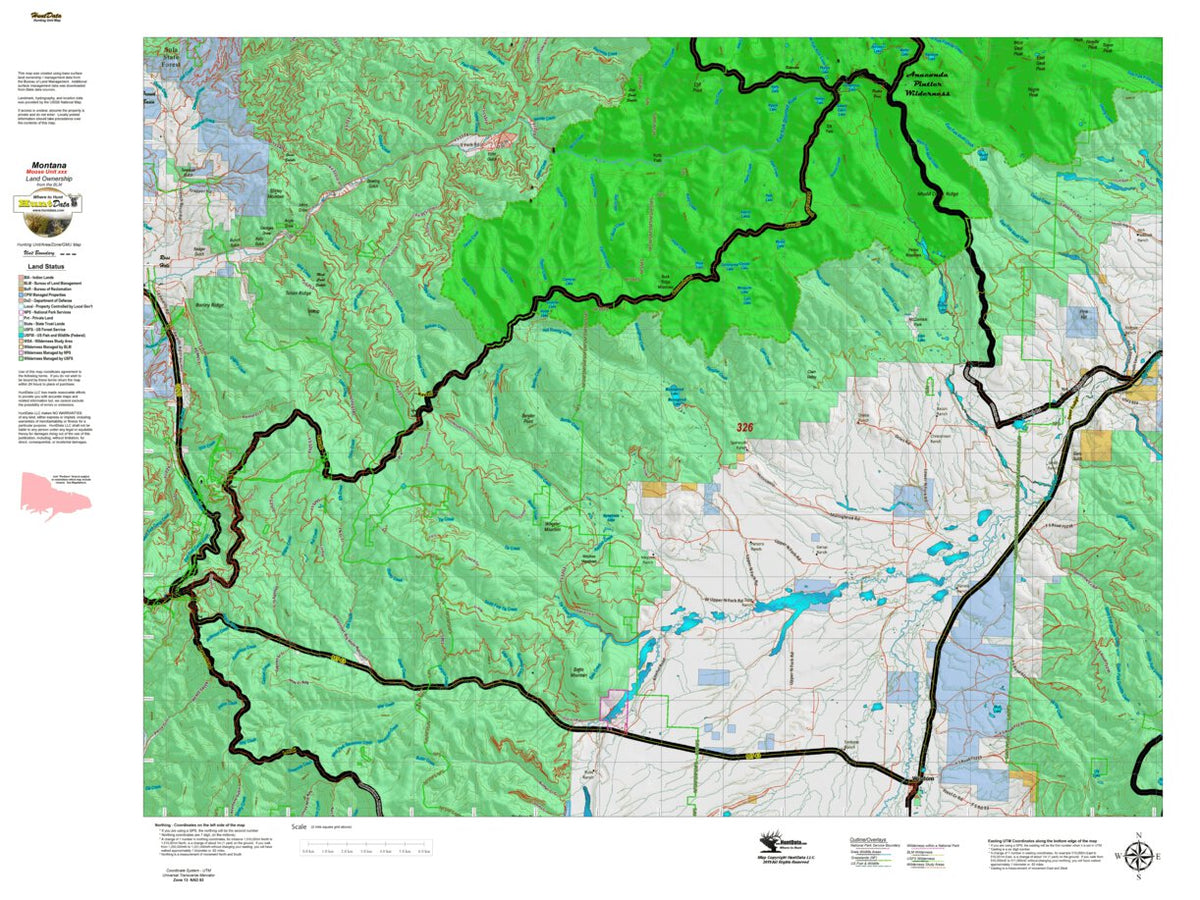 Montana Moose Hunting District 326 Land Ownerhip Map by Montana ...