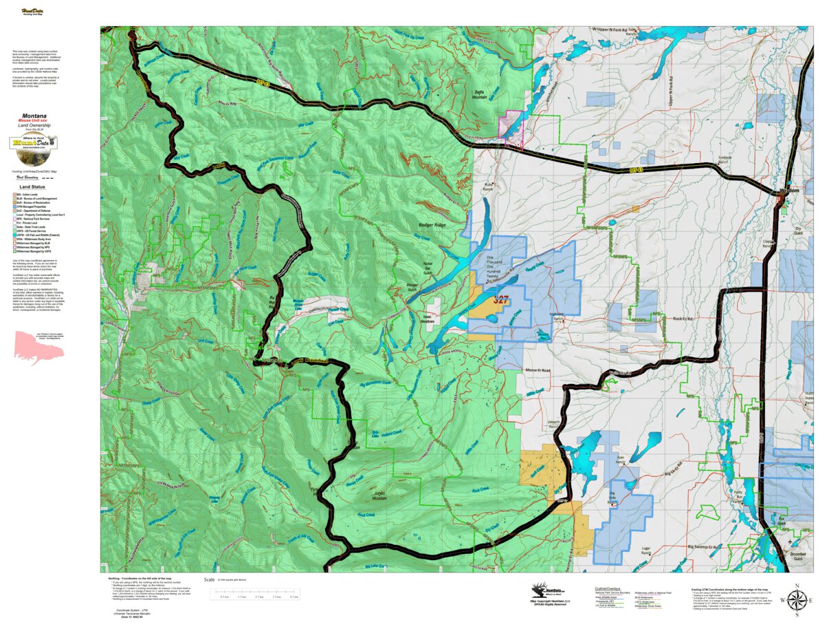 Montana Moose Hunting District 327 Land Ownerhip Map by Montana ...