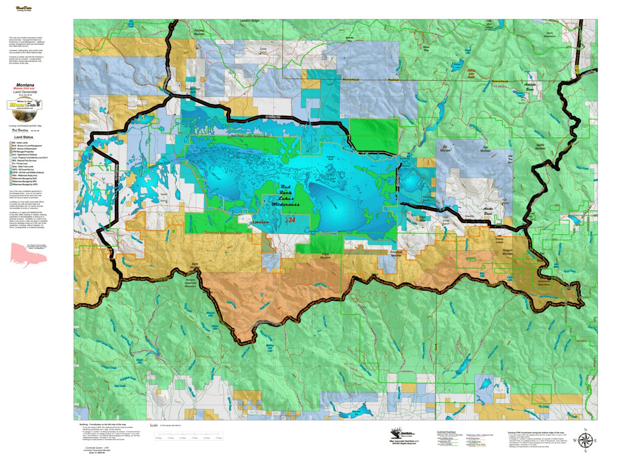Montana Moose Hunting District 334 Land Ownerhip Map by Montana ...