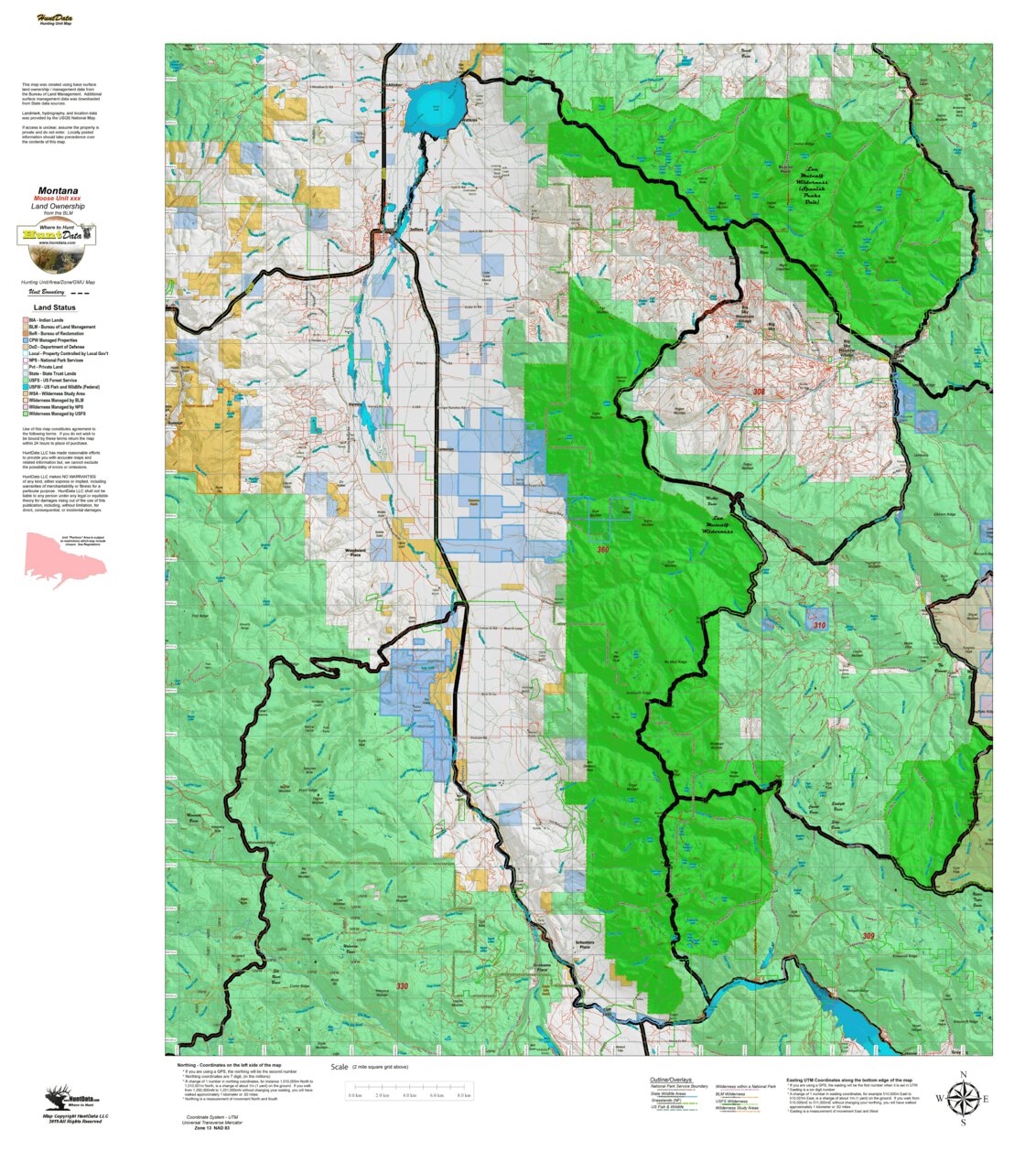 Montana Moose Hunting District 360 Land Ownerhip Map by Montana ...