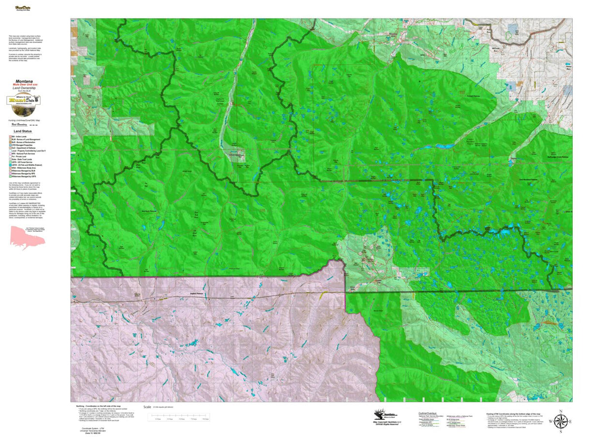 Montana Mule Deer Hunting District 316 Land Ownerhip Map by Montana ...