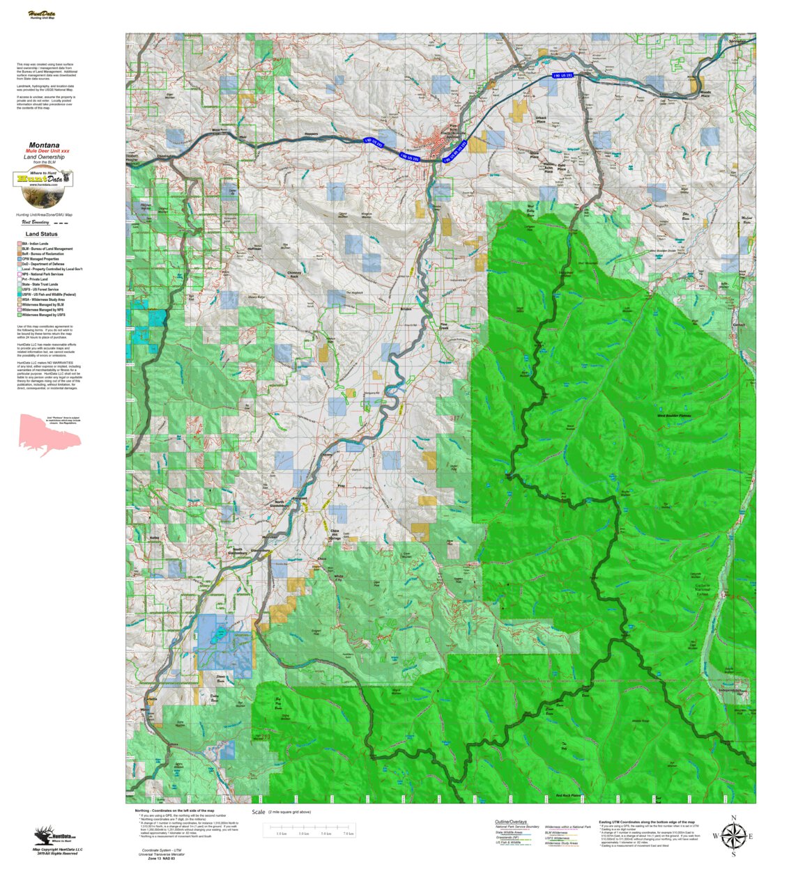 Montana Mule Deer Hunting District 317 Land Ownerhip Map by Montana ...