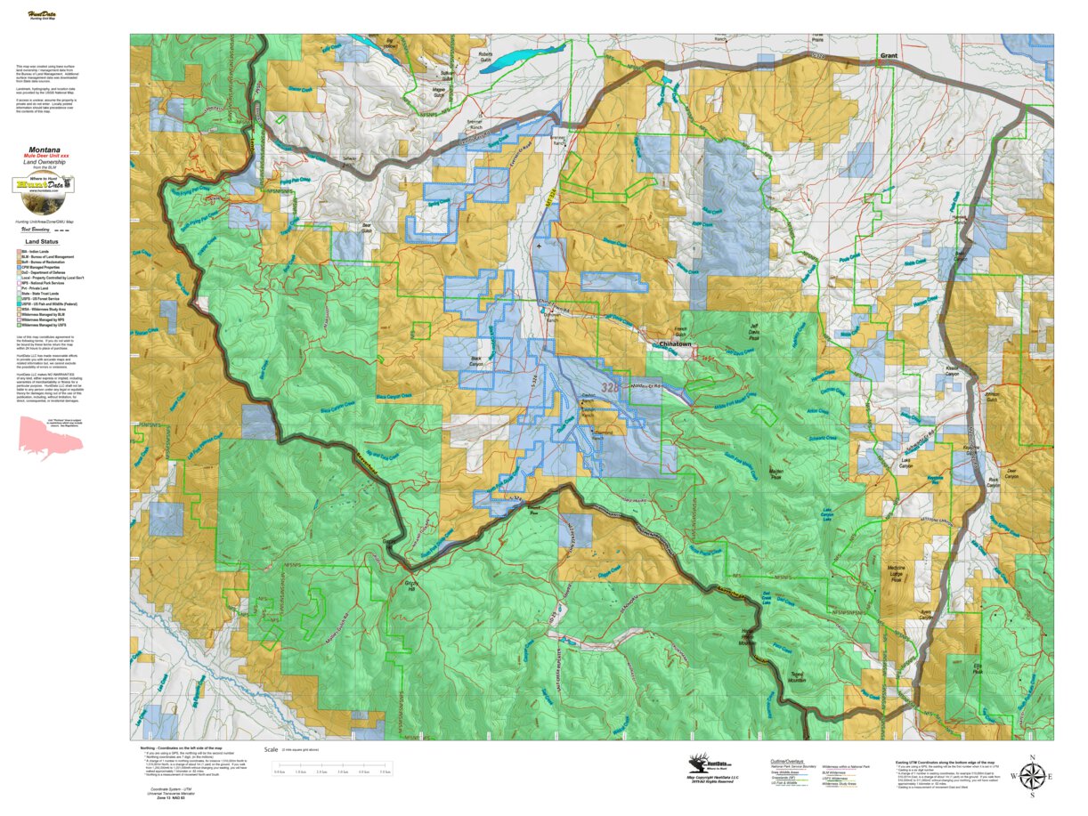Montana Mule Deer Hunting District 328 Land Ownerhip Map by Montana ...