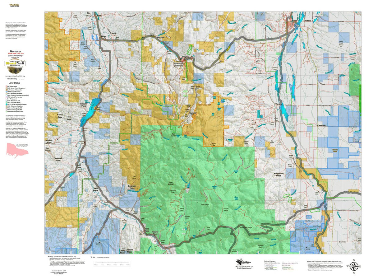 Montana Mule Deer Hunting District 330 Land Ownerhip Map by Montana ...