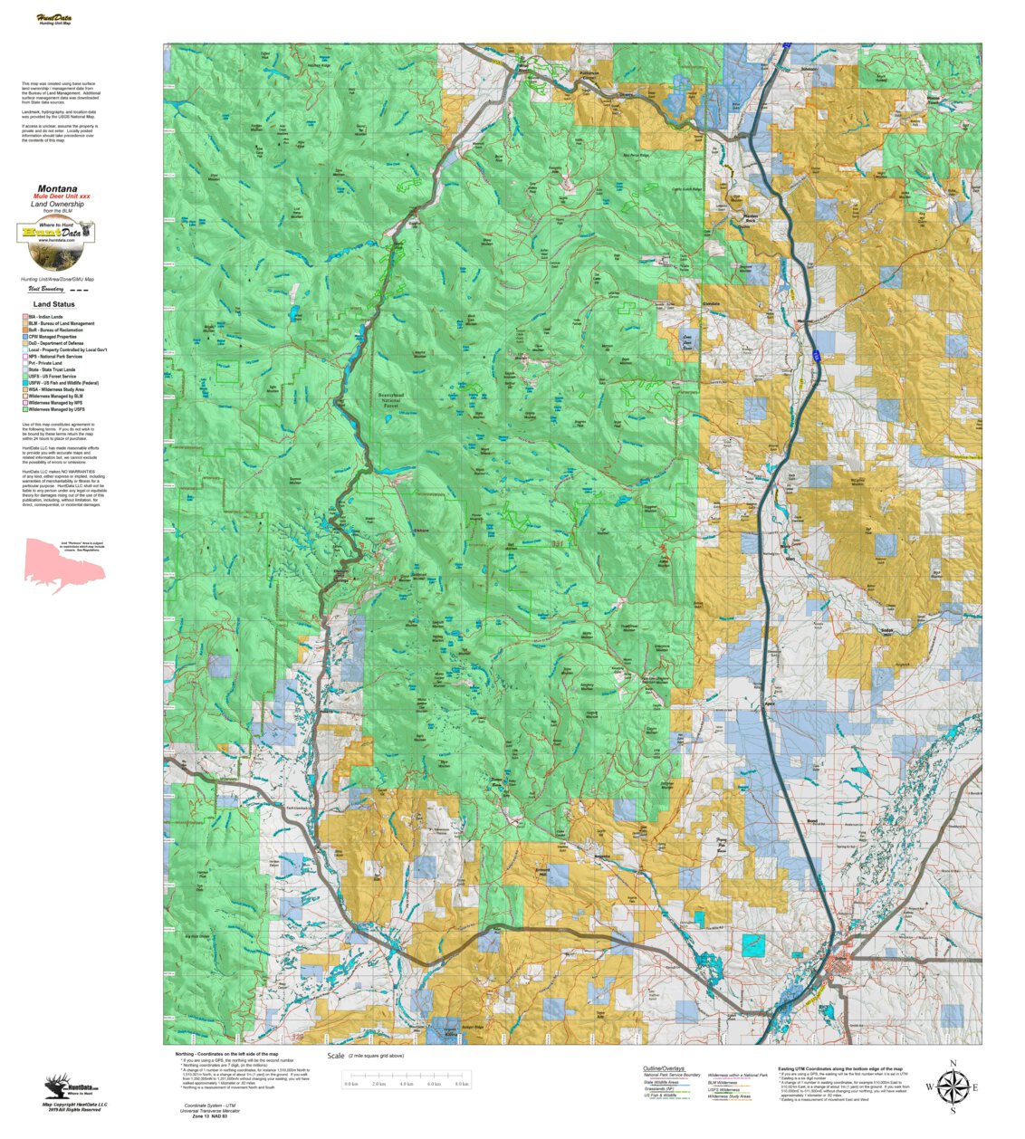 Montana Mule Deer Hunting District 331 Land Ownerhip Map by Montana ...