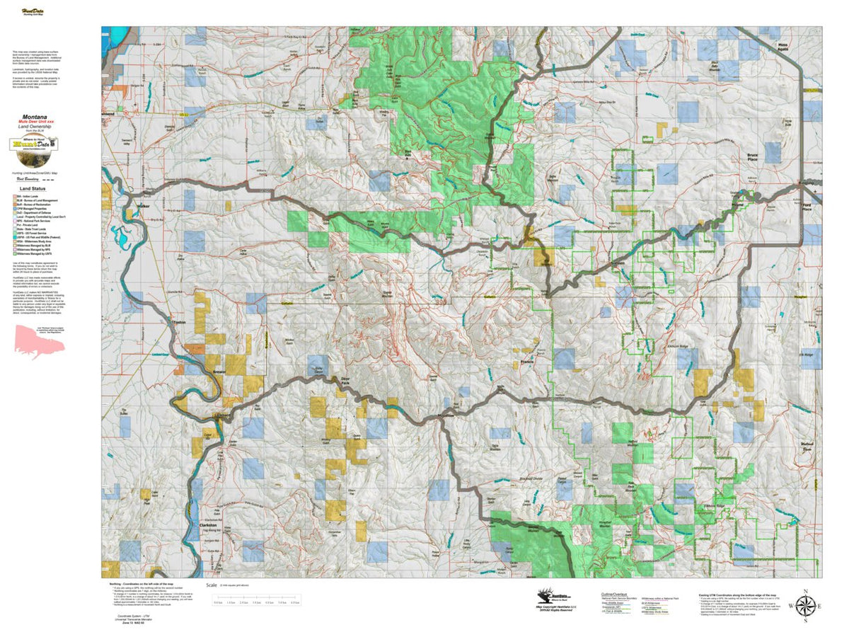 Montana Mule Deer Hunting District 390 Land Ownerhip Map by Montana ...