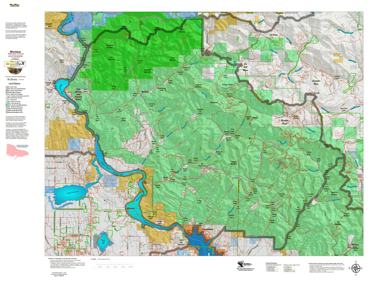 Montana Mule Deer Hunting District 392 Land Ownerhip Map by Montana ...