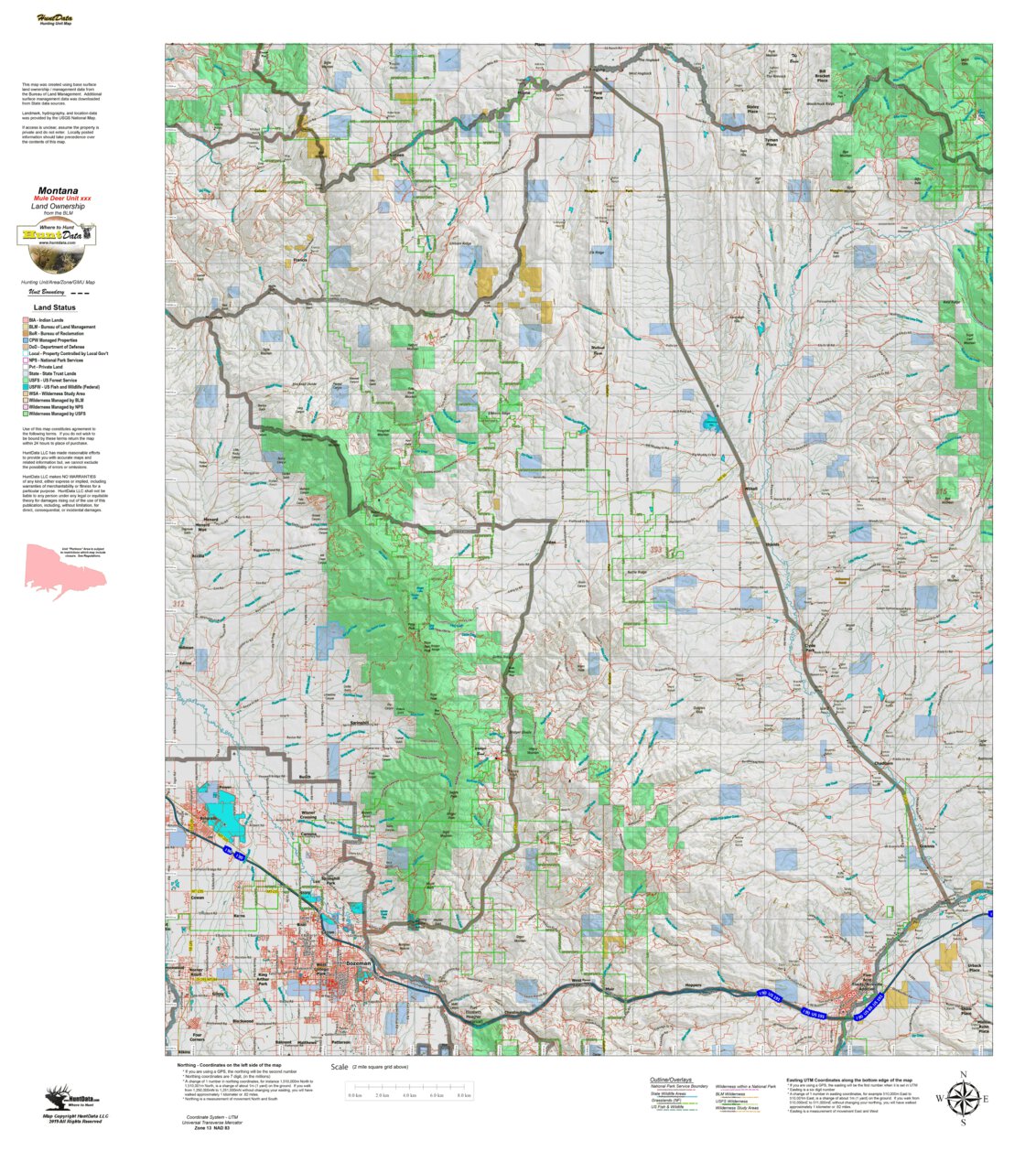 Montana Mule Deer Hunting District 393 Land Ownerhip Map by Montana ...