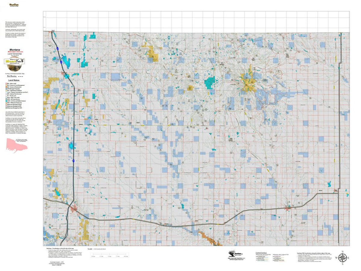 Montana Mule Deer Hunting District 401 Land Ownerhip Map by Montana ...