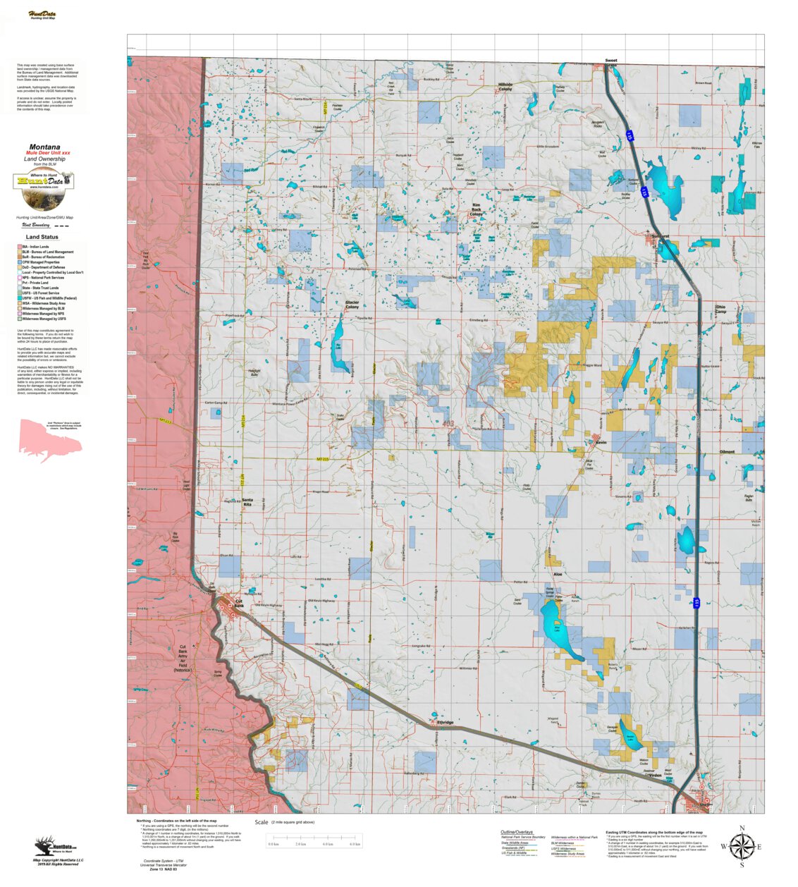 Montana Mule Deer Hunting District 403 Land Ownerhip Map by Montana ...