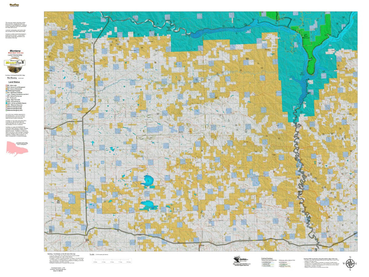Montana Mule Deer Hunting District 410 Land Ownerhip Map by Montana ...