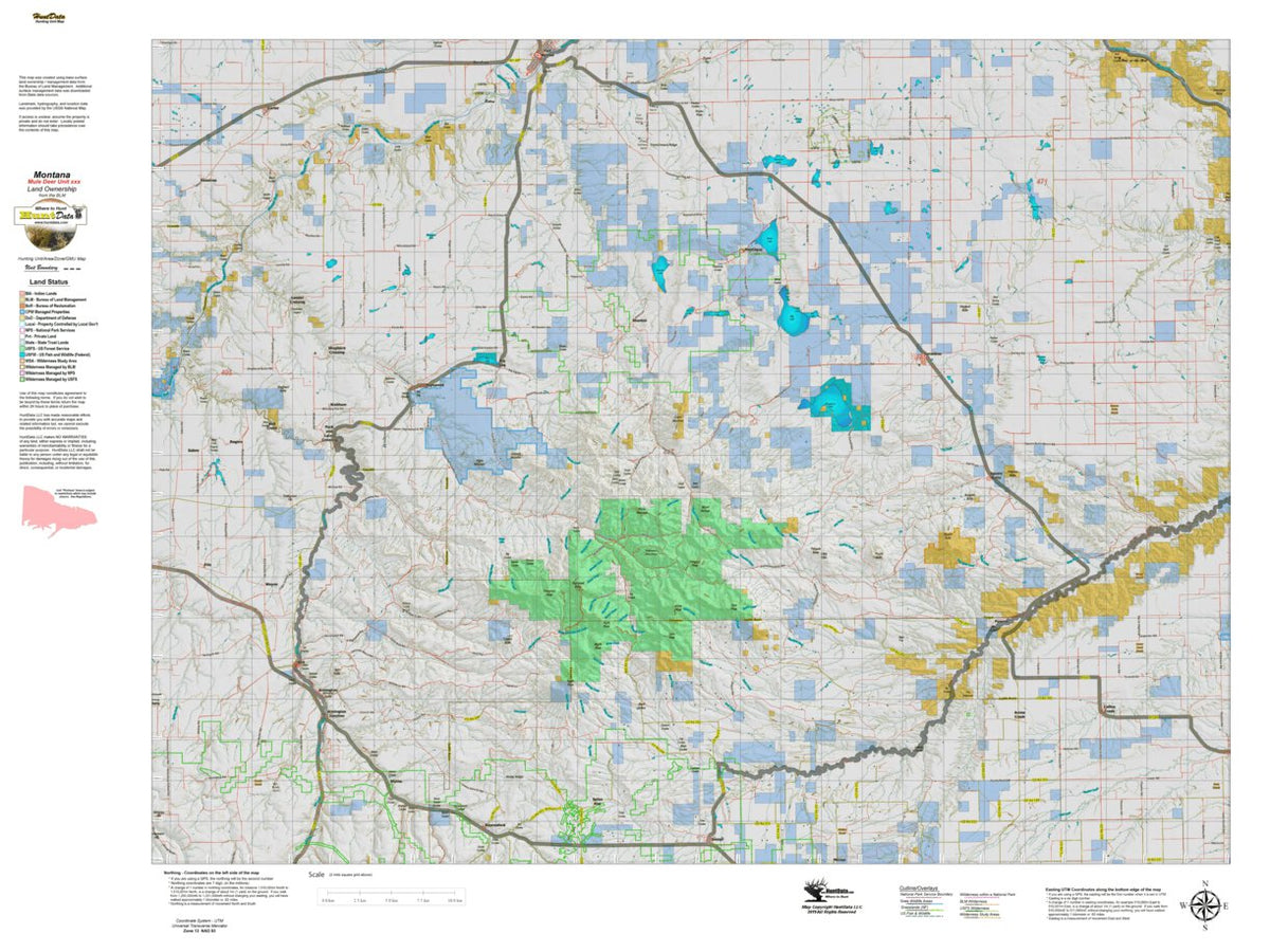 Montana Mule Deer Hunting District 447 Land Ownerhip Map by Montana ...