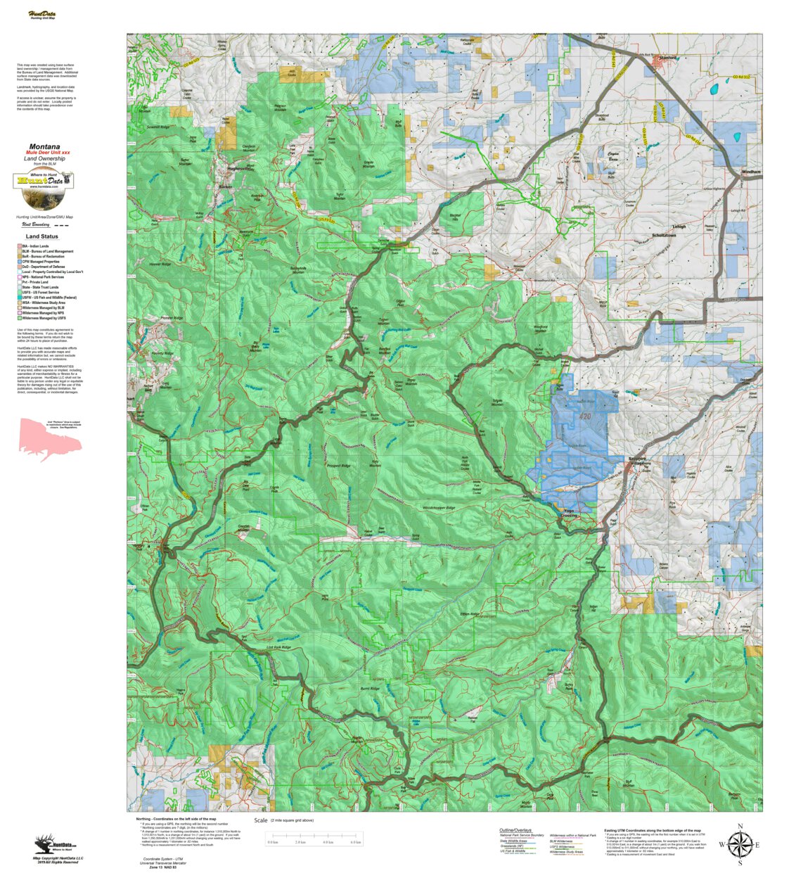 Montana Mule Deer Hunting District 448 Land Ownerhip Map by Montana ...