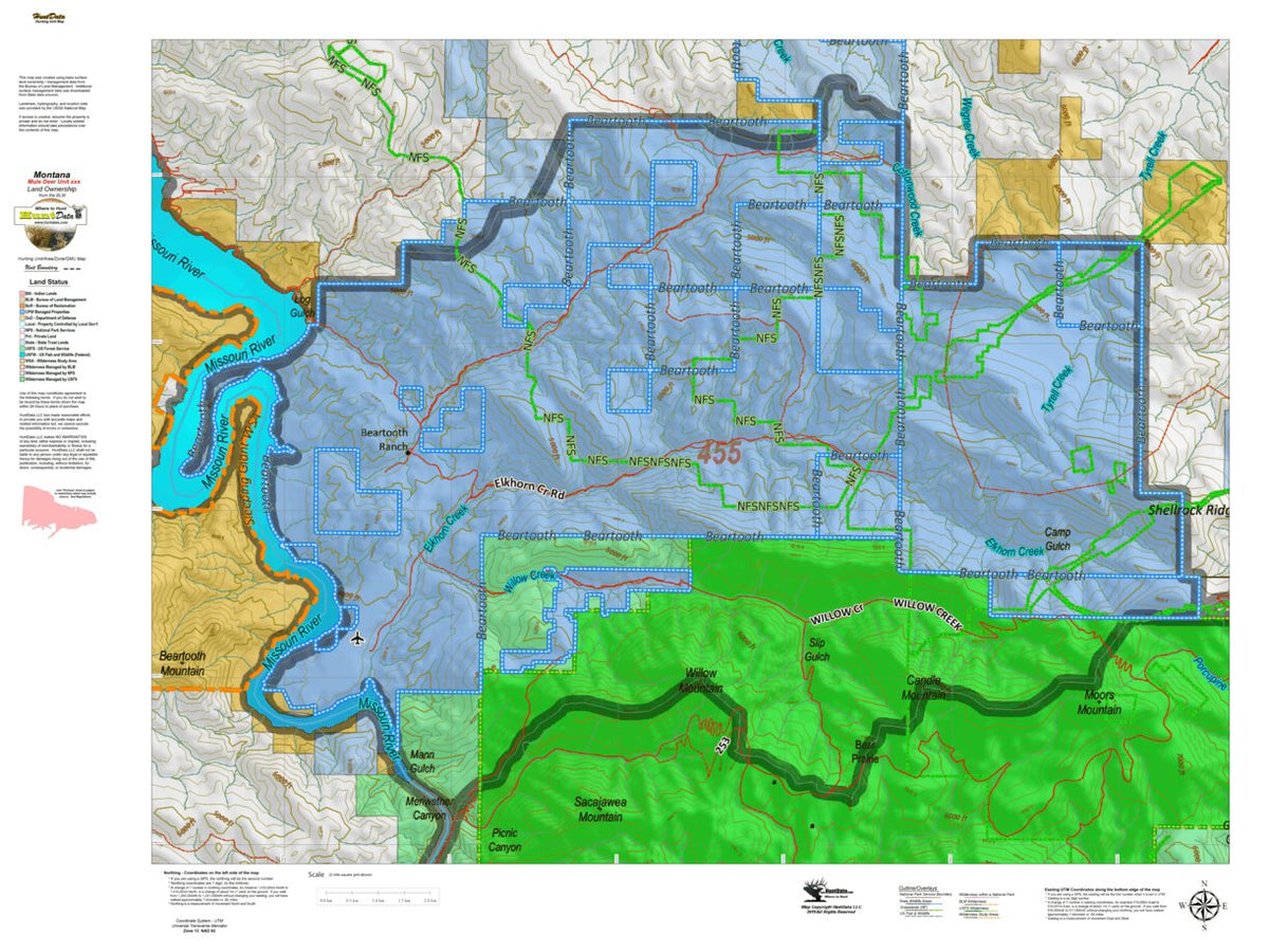 Montana Mule Deer Hunting District 455 Land Ownerhip Map by Montana ...