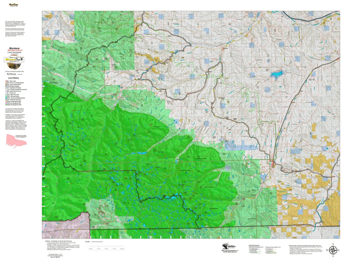 Montana Mule Deer Hunting District 520 Land Ownerhip Map by Montana ...
