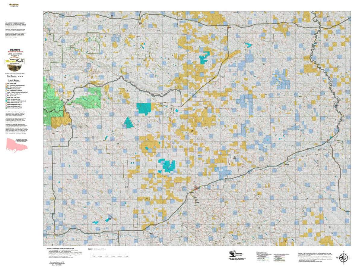 Montana Mule Deer Hunting District 530 Land Ownerhip Map by Montana ...