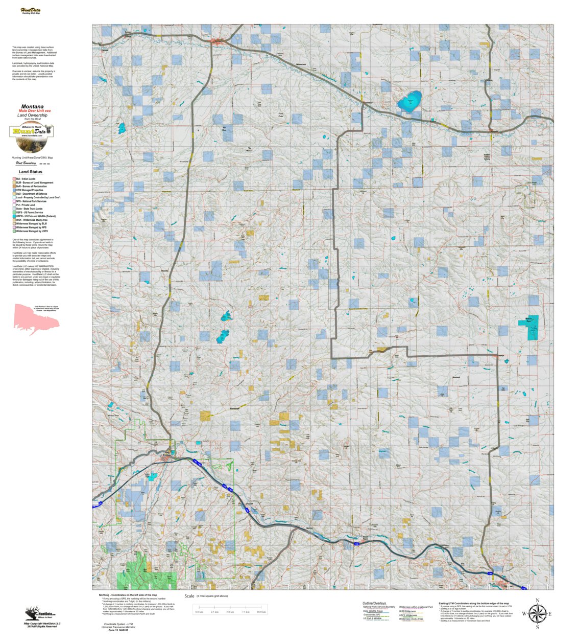 Montana Mule Deer Hunting District 570 Land Ownerhip Map by Montana ...
